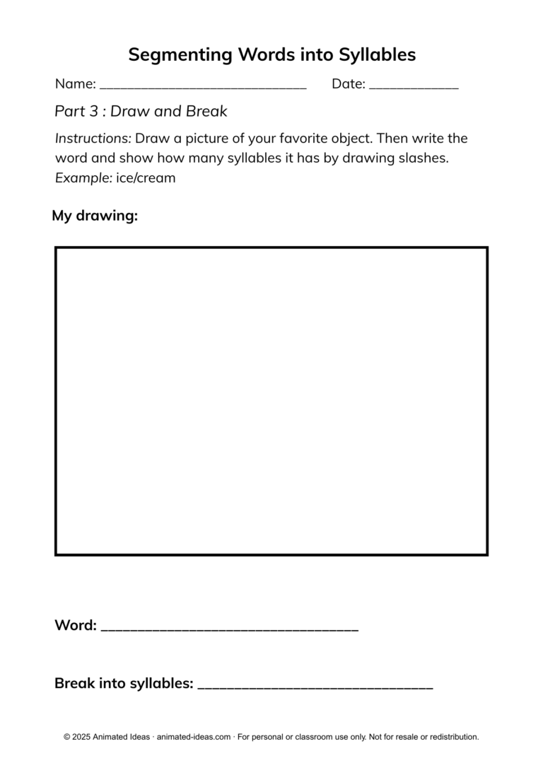 Segmenting Words into Syllables Worksheets - Animated Ideas