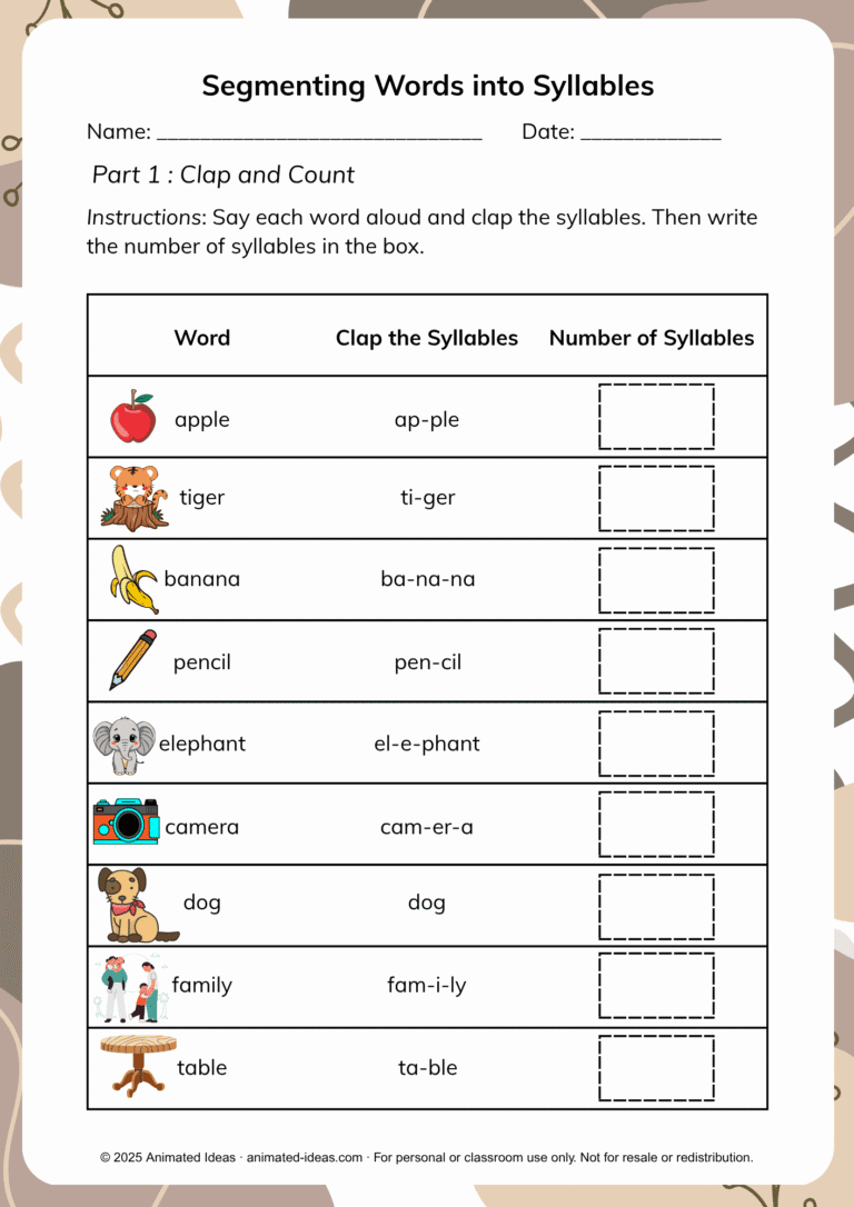 Onset and Rime Worksheets for Grade 2 - Animated Ideas
