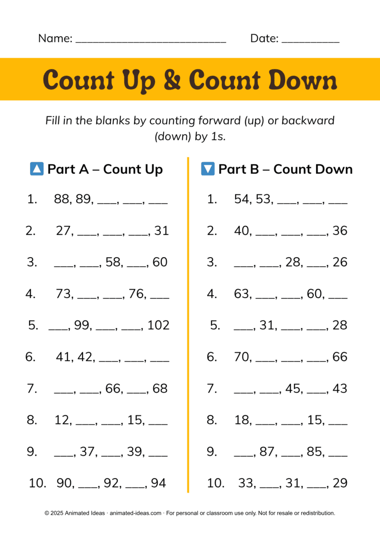 Free Counting to 100 Worksheets for Grade 1 – Skip Counting, Number ...