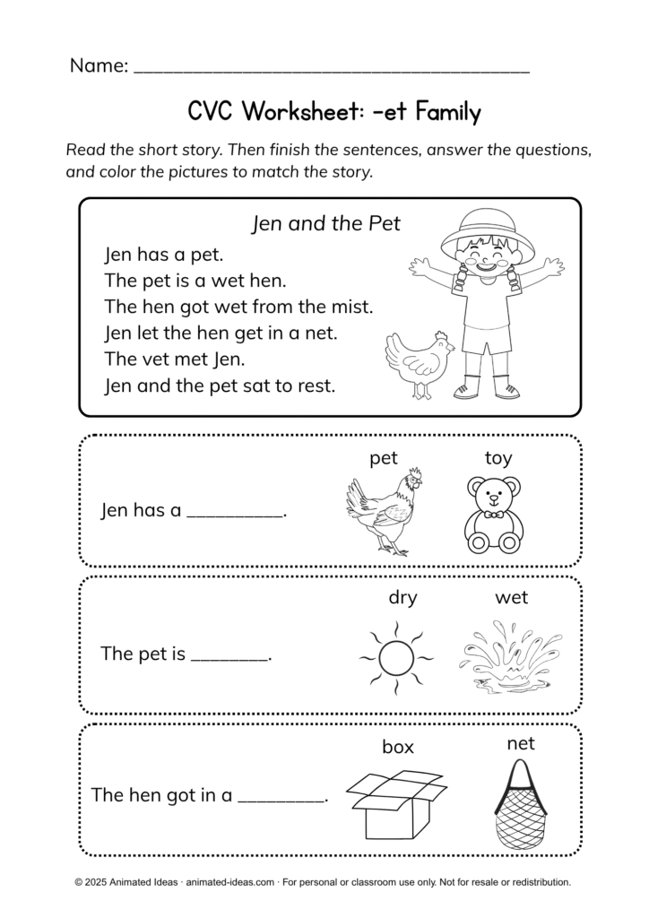 CVC Word Family Worksheets: -at, -et, -it, -ot, -ut - Animated Ideas