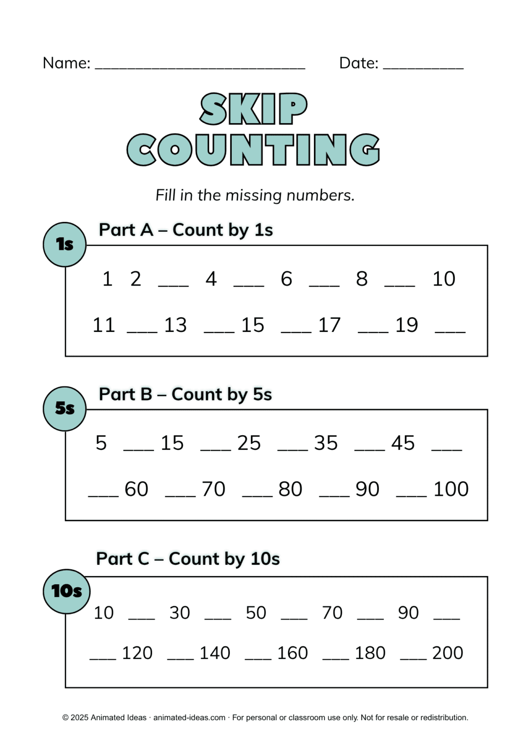 Free Counting to 100 Worksheets for Grade 1 – Skip Counting, Number ...