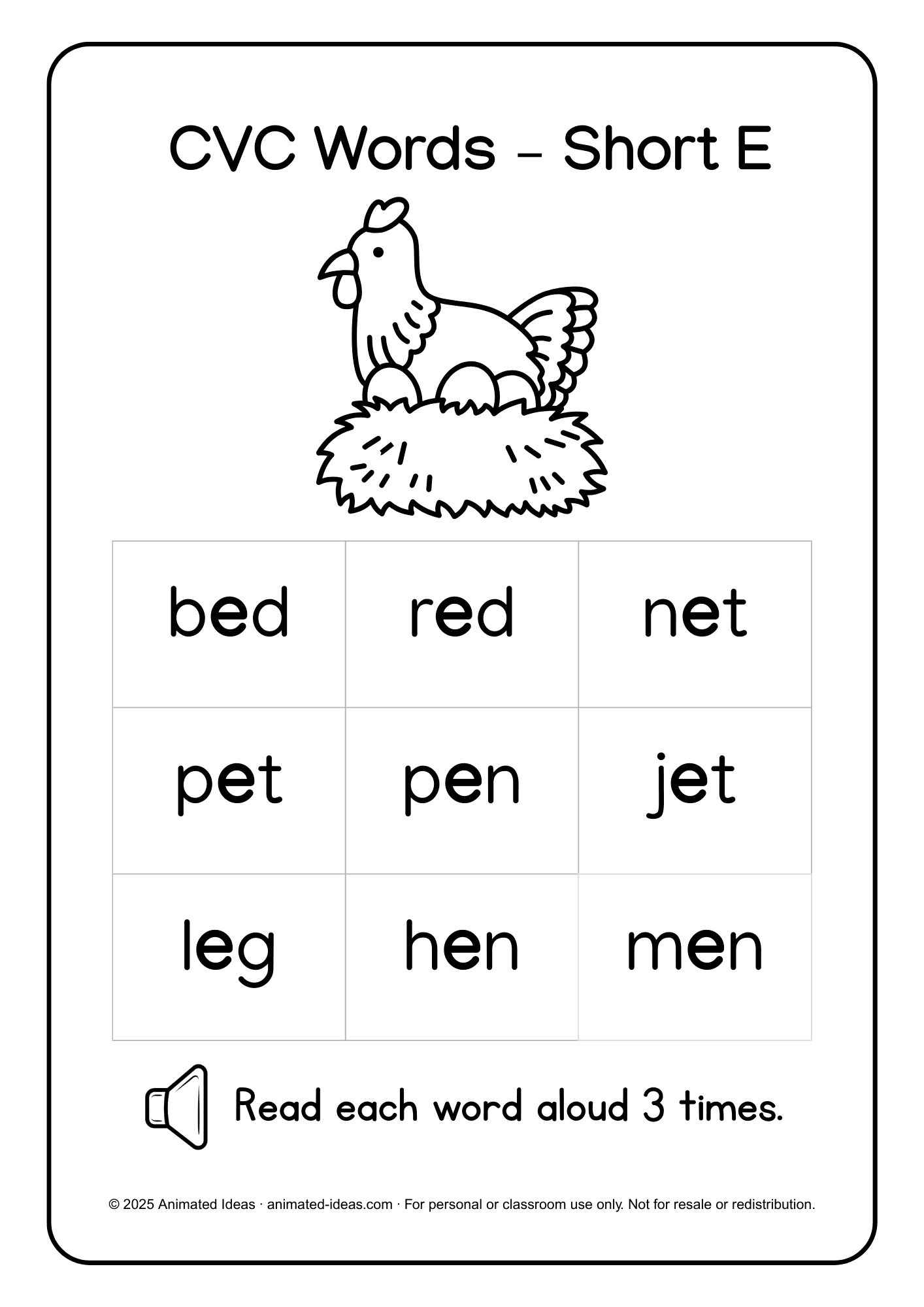 Short Vowel CVC Words – Printable Reading Materials for Kids - Animated ...