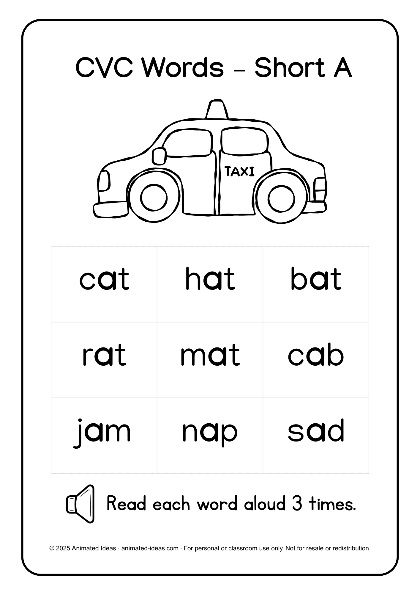 Short Vowel CVC Words – Printable Reading Materials for Kids - Animated ...