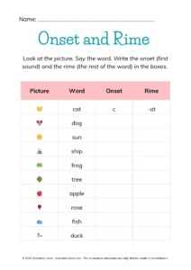 Onset and Rime Worksheets for Grade 2 - Animated Ideas