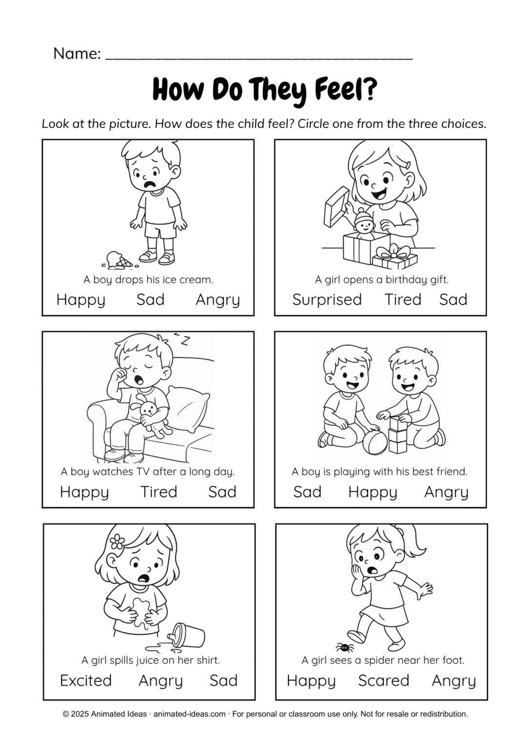 Free Emotions Worksheet Bundle for Kindergarten - Animated Ideas