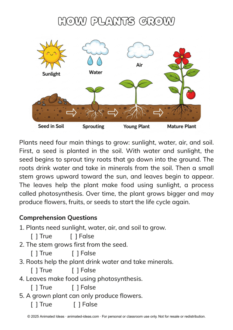 How Plants Grow – Reading Passage with Comprehension Questions ...