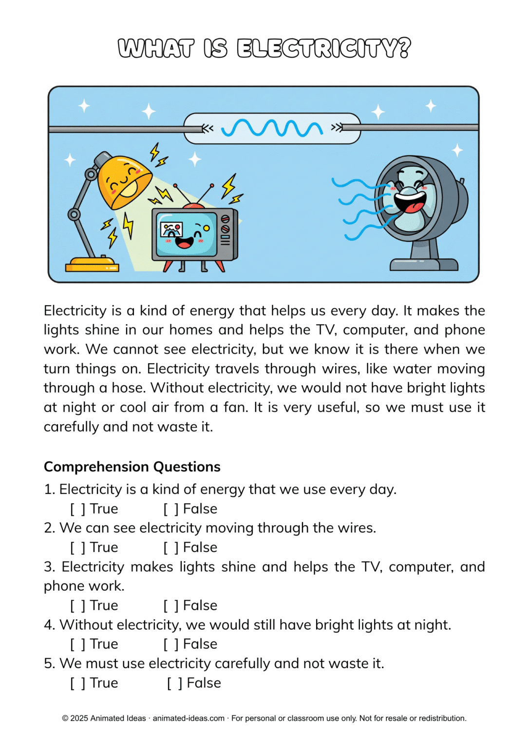 Science Reading Comprehension Worksheets for Kids (K-2) - Animated Ideas