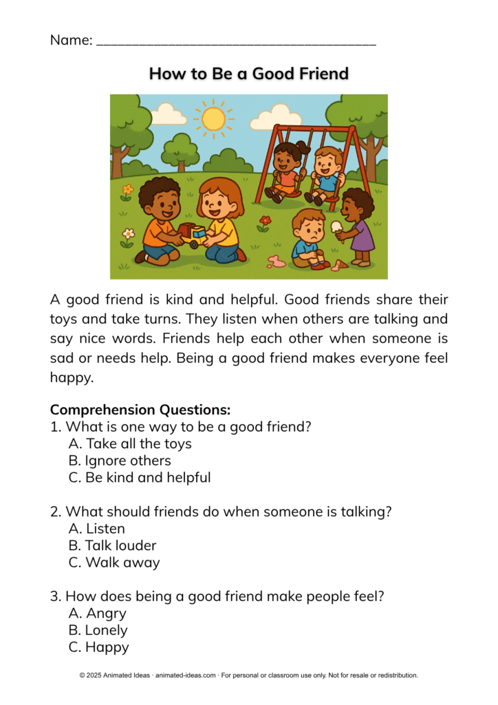 Short Reading Passages for Kids – Healthy Habits, Friendship & Reading ...