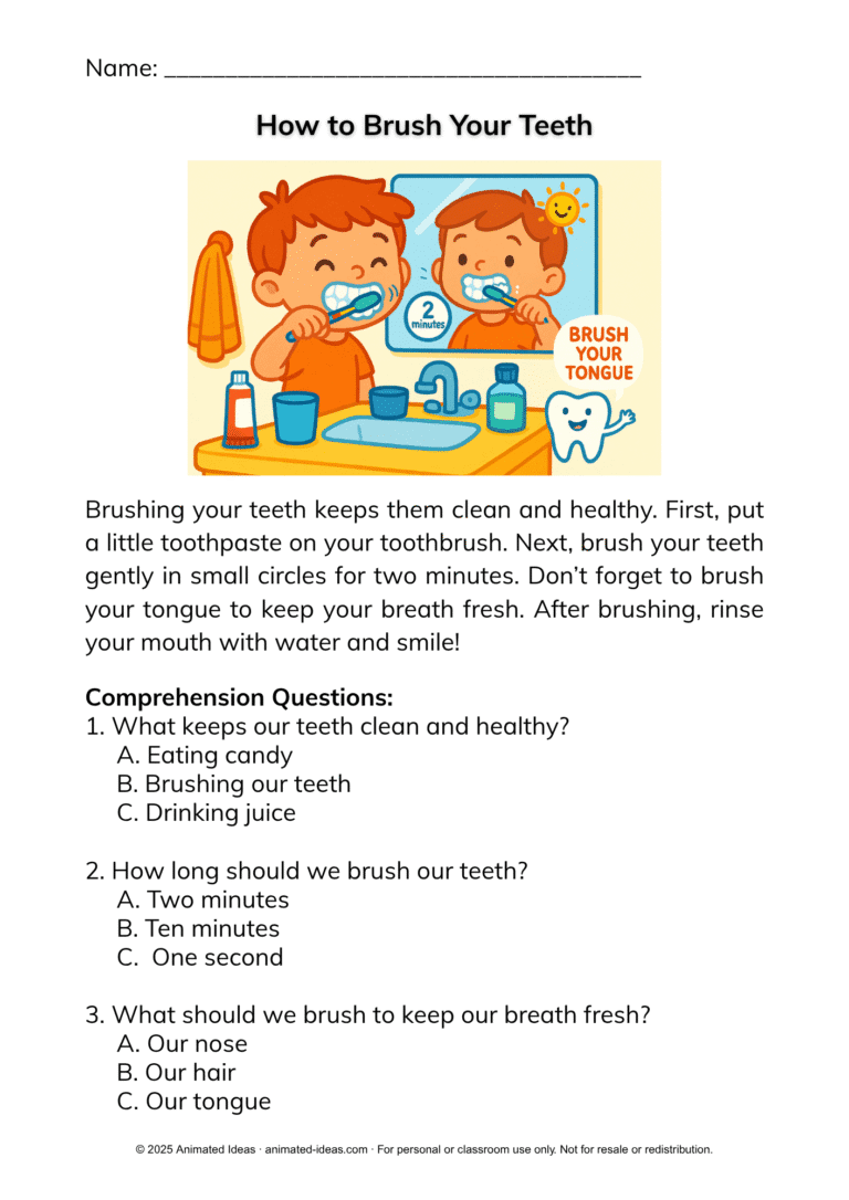 Short Reading Passages for Kids – Healthy Habits, Friendship & Reading - Animated Ideas