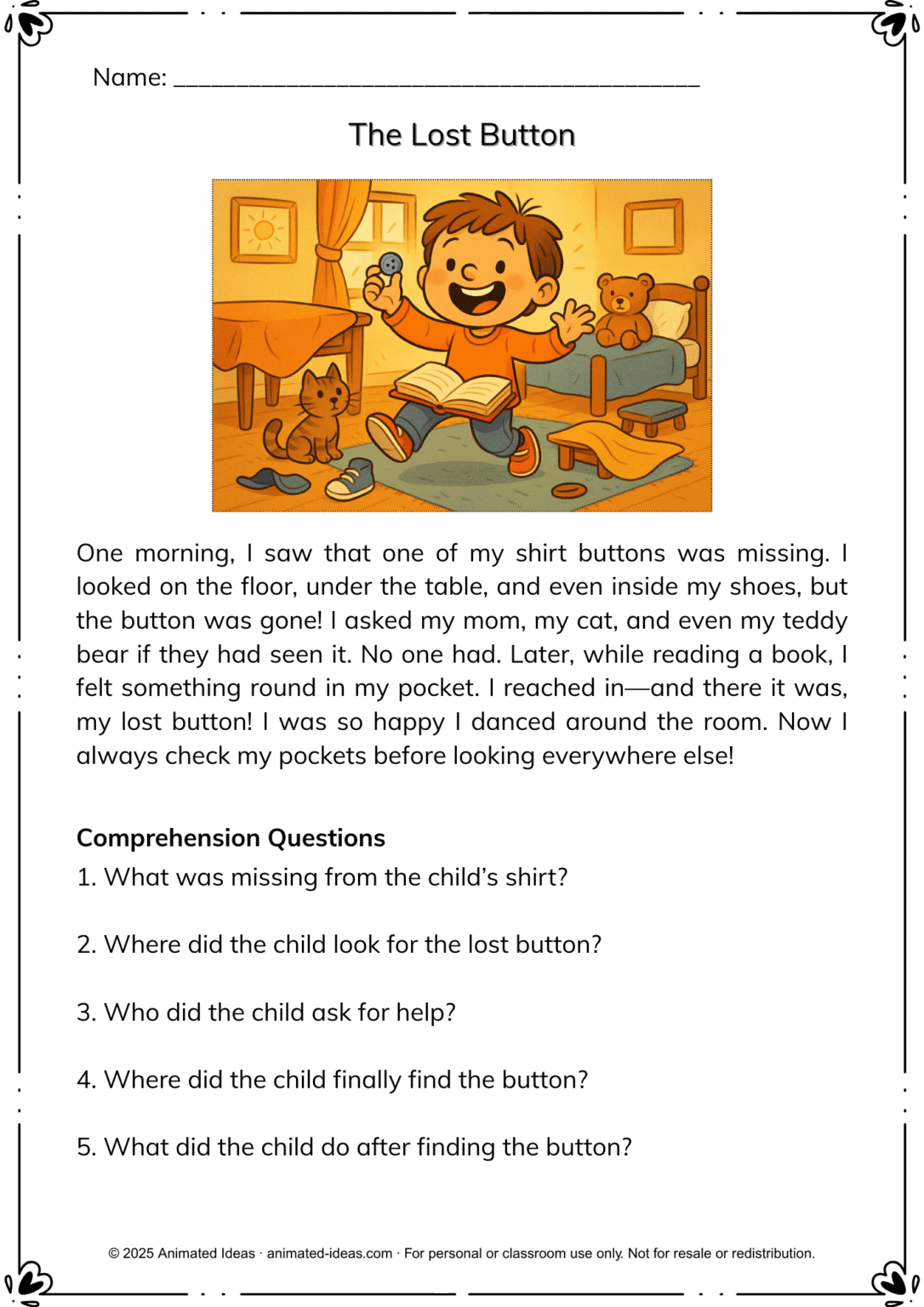 Kids Reading Comprehension Passages with Questions - Animated Ideas