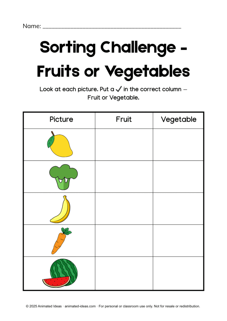 Sorting Worksheets for Kids - Animated Ideas