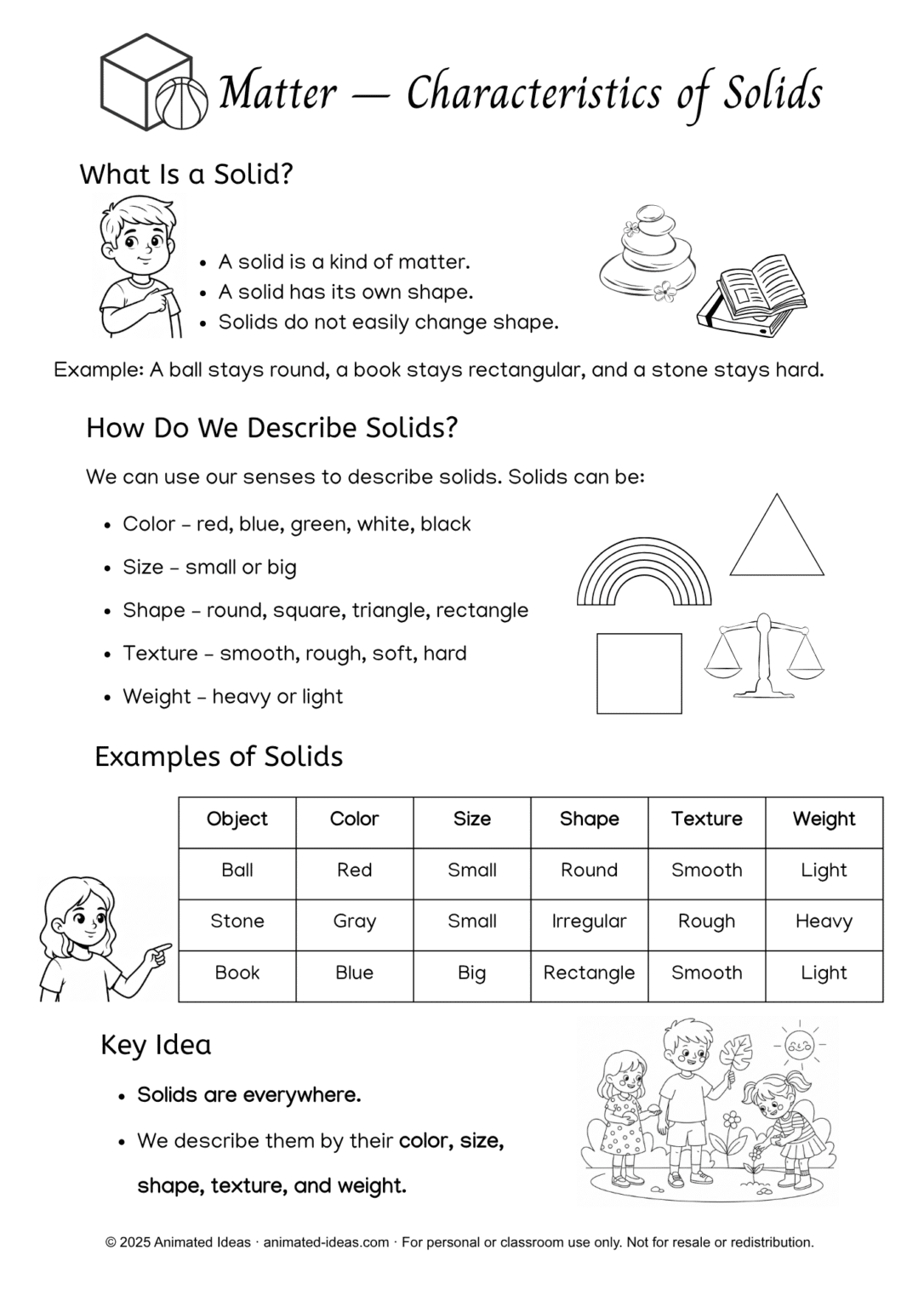Characteristics of Solids Printable Guide – Grade 3 Science - Animated ...