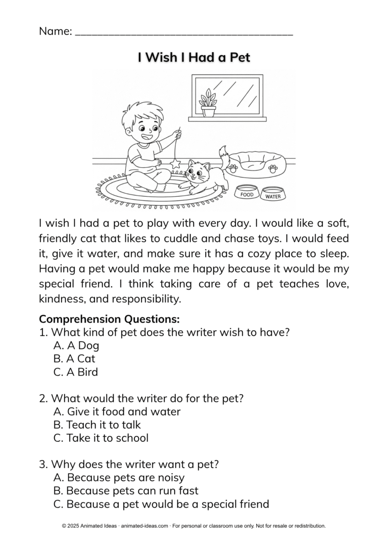 Kids Reading Comprehension Passages with Questions - Animated Ideas