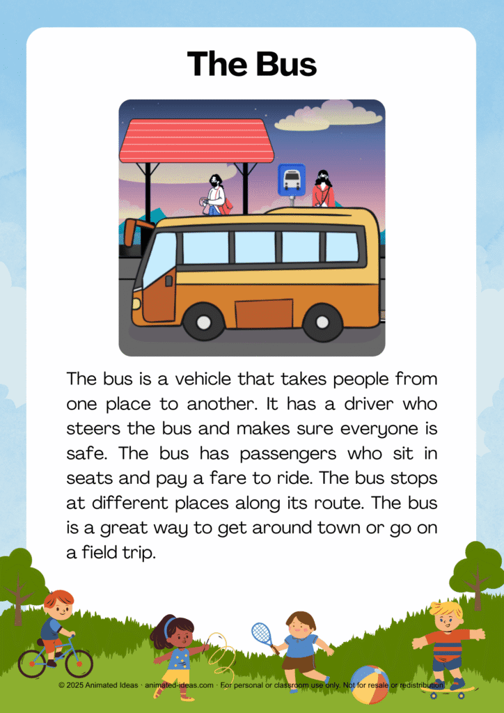 Transportation Reading Comprehension Worksheets for Kids (K–2 ...
