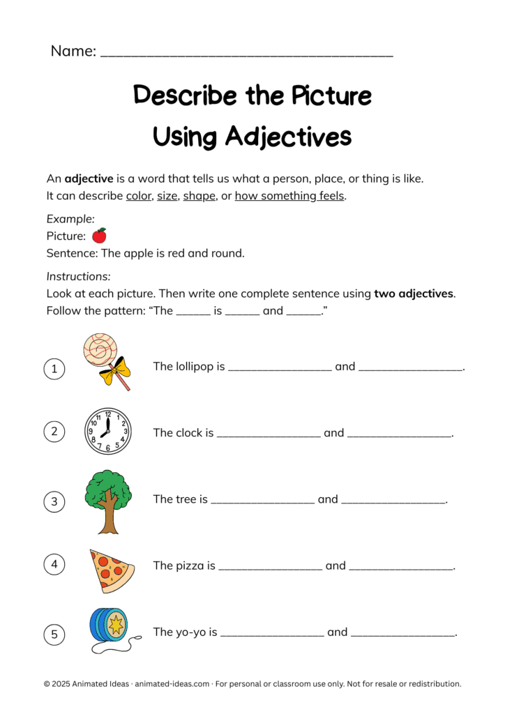 Describe the Picture Using Adjectives - Animated Ideas