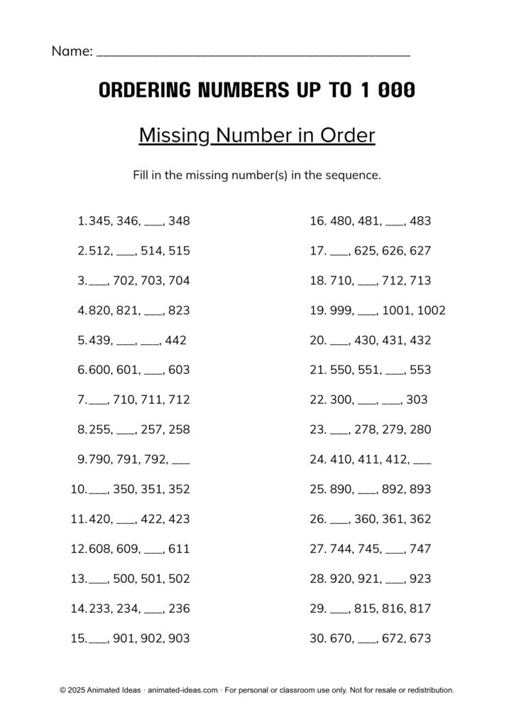 Ordering Numbers up to 1000 - Animated Ideas
