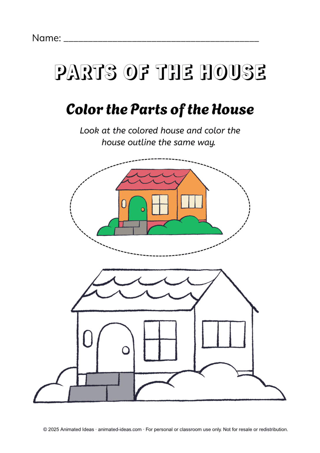 Parts of the House Worksheets for Preschool - Animated Ideas