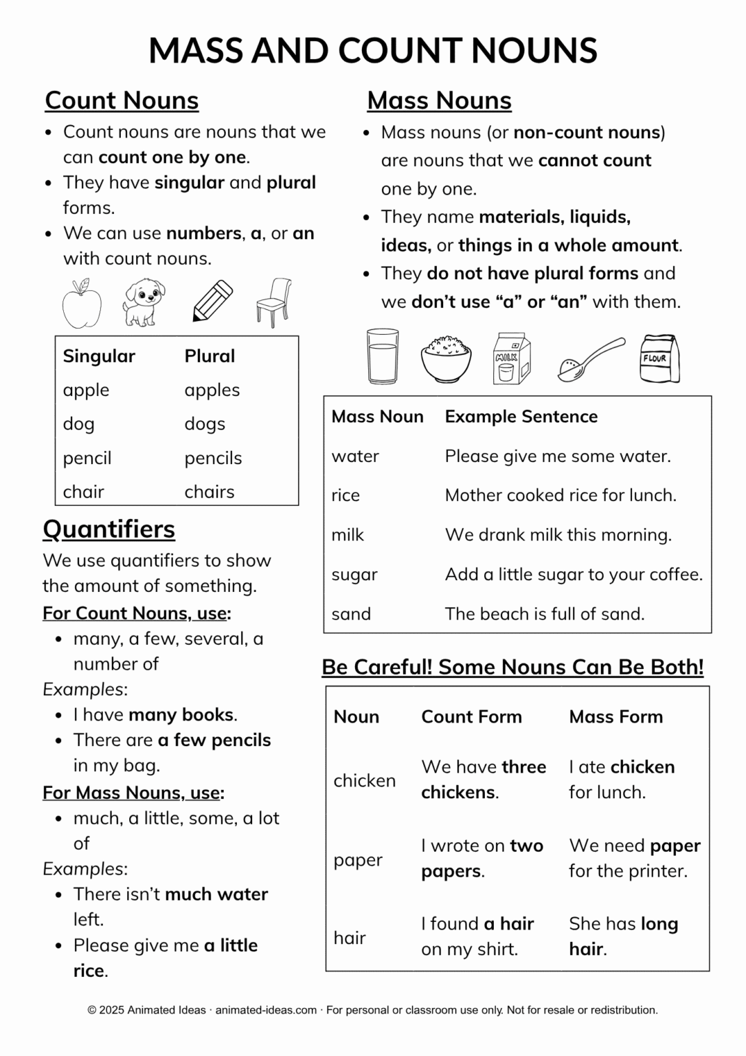 Mass and Count Nouns Handout - Animated Ideas