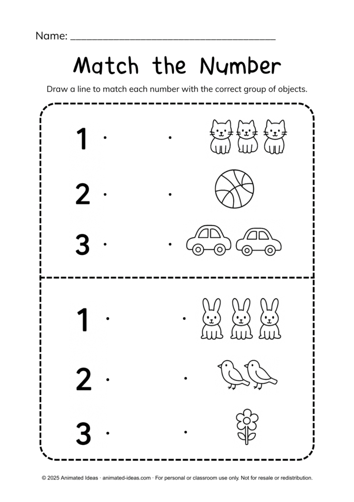 Counting 1-3 Preschool Worksheets - Animated Ideas
