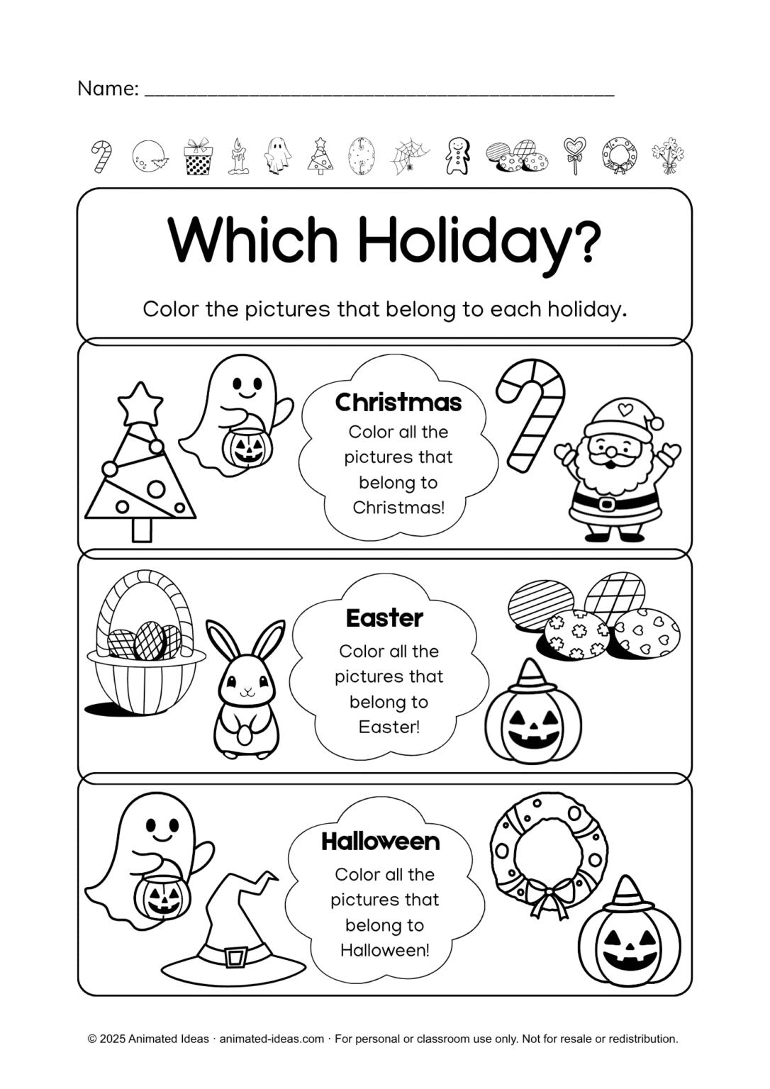 Holidays Sorting Worksheet - Animated Ideas