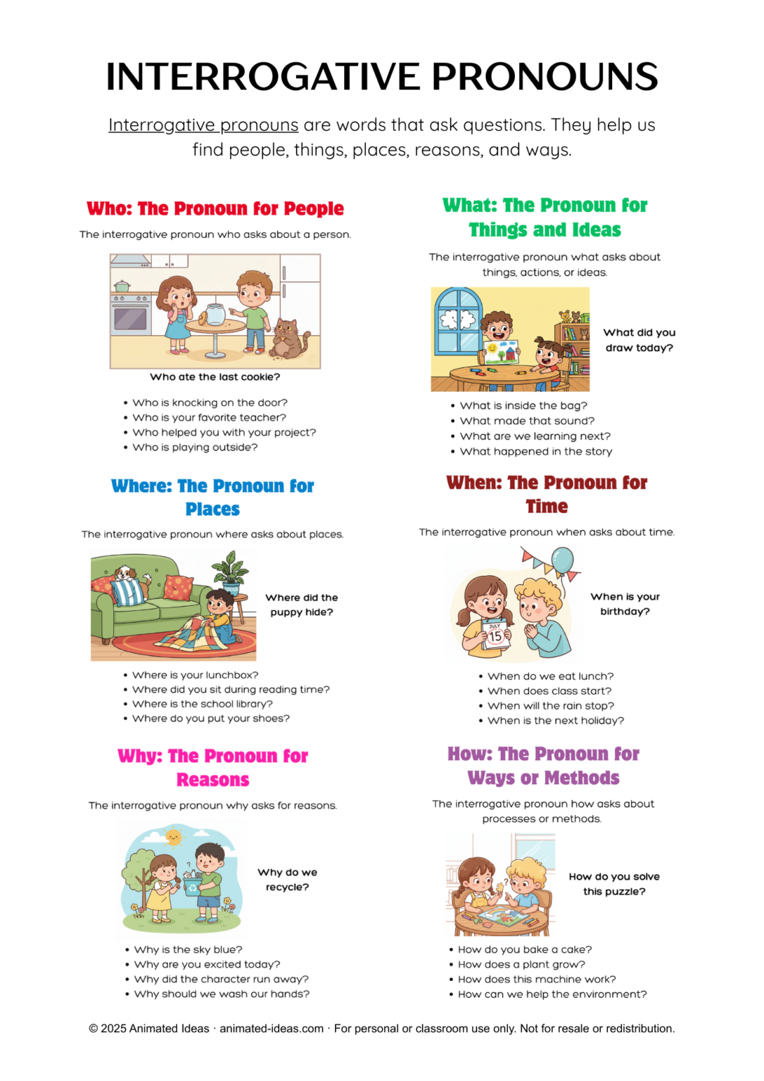 Interrogative Pronouns Free Printable Notes - Animated Ideas