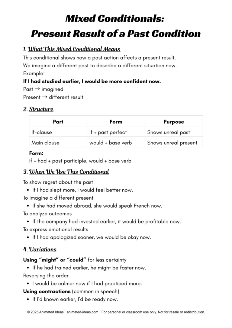 Mixed Conditionals Notes (Present Result of a Past Condition ...