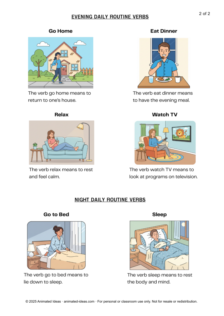 Daily Routine Verbs Notes for Beginners (Printable PDF) - Animated Ideas