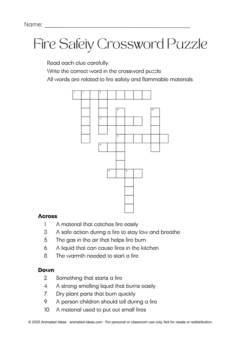 Flammable Materials Worksheets and Fire Safety - Animated Ideas