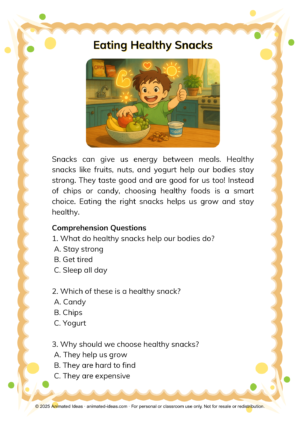 Healthy Habits Reading Worksheets - Animated Ideas