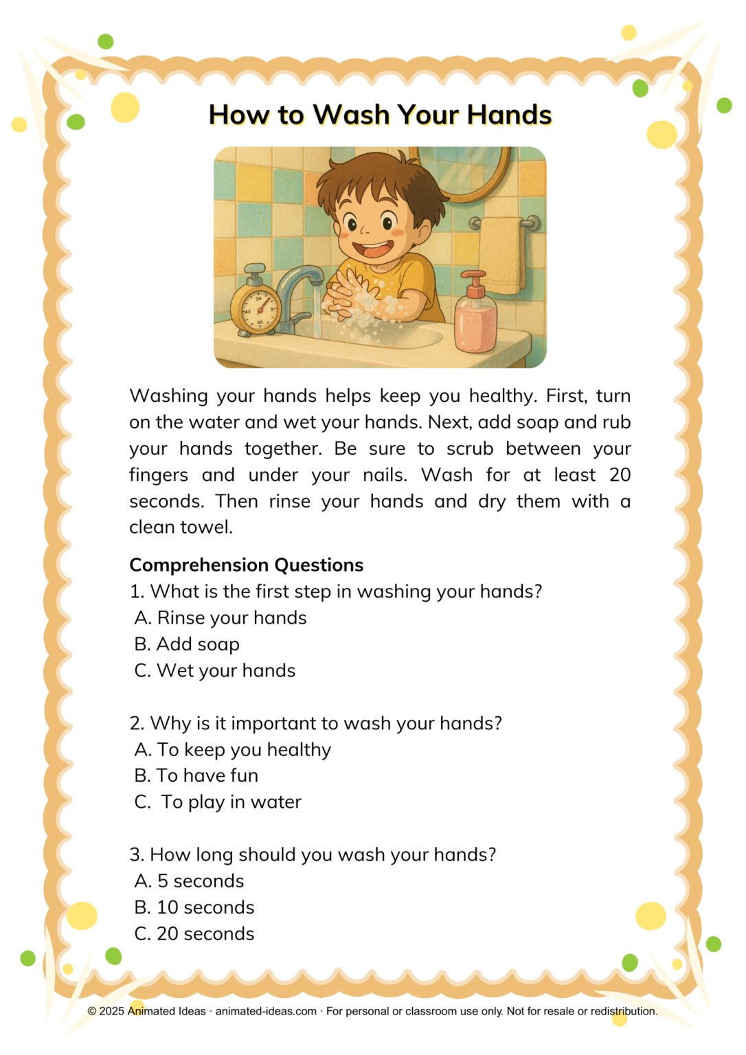 Healthy Habits Reading Worksheets - Animated Ideas