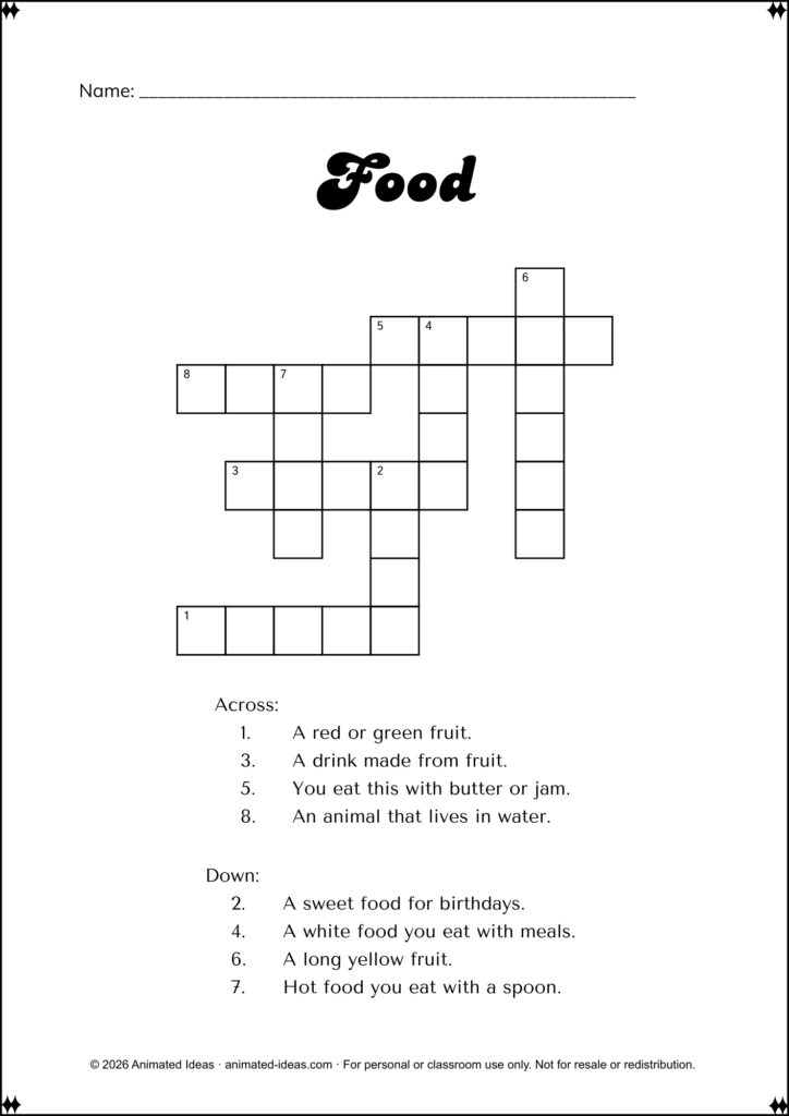 English Vocabulary Crossword Puzzles | Printable PDF - Animated Ideas