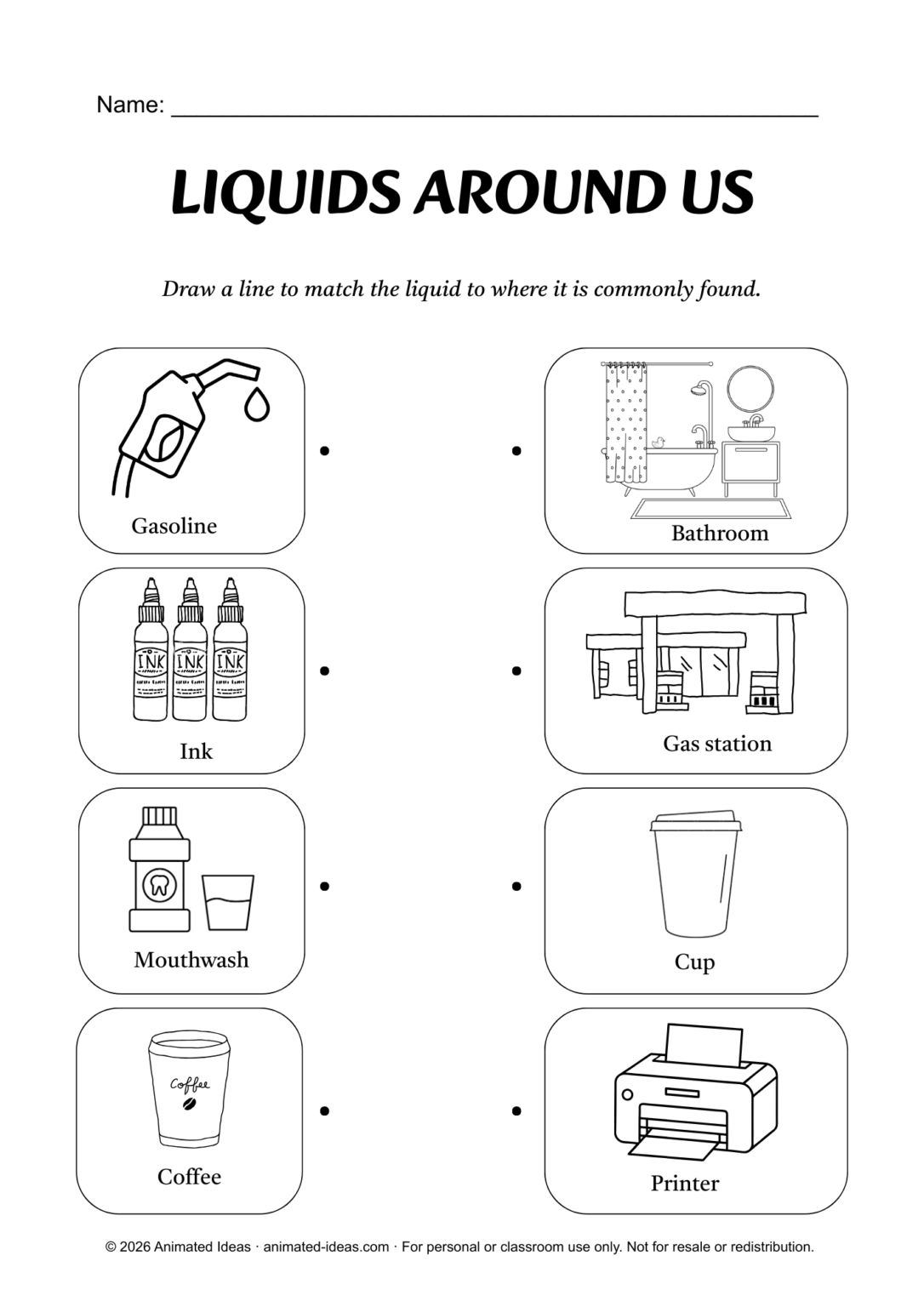 Liquid Worksheets for 3rd Grade | Science Printables - Animated Ideas